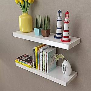 Festnight Set of 2 Floating Wall Display Shelves MDF Collectables DVD Storage Wall Mounted Shelf Bookshelf for Living Room Home Office Decor Furniture White (24" x 8" x 1.5")