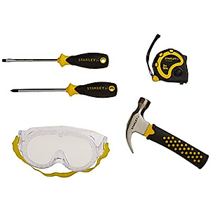 Stanley Jr. - Tool Box and 5 pcs Set of Tools, Tool Set Ages 5+ (TBS001-05-SY), Mixed