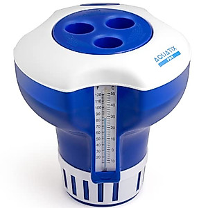 Aquatix Pro Pool Chlorine Floater Dispenser with Thermometer for 1 to 3 inch Tablets, Large & Durable Floating Dispenser for Spa, Hot Tub, Jacuzzi, In-ground & Above Ground Pools, Adjustable Flow Rate