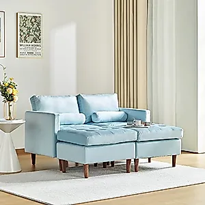 ORRD U-Shape Convertible Sectional Sofa, Modular Sleeper Couch Chaise Modern 6 Seater Velvet Sofa for Living Room, Bedroom, Apartment (Light Blue)