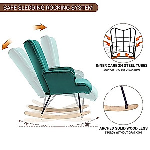 K Knowbody Rocking Chair Nursery, Boho Nursery Glider Rocker Modern Accent Chair for Bedroom, Living Room, Tufted Upholstered Armchair with Linen Fabric, Nursing Chairs for Mom and Baby, Green