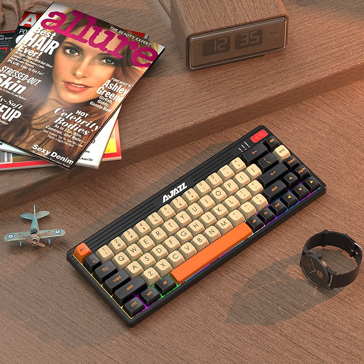 NACODEX 65% Bluetooth Mechanical Keyboard Hot Swappable Box Brown Switch, PBT SA Spherical Keycaps, Music Rhythm Customizable RGB, 2.4G/Type-C Mini Keyboard for PC Mac Window (Brown Switch)