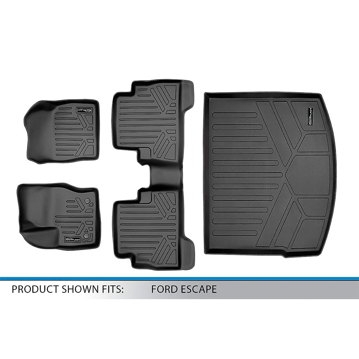 SMARTLINER Custom Fit Floor Mats 2 Rows and Cargo Liner Set Black Compatible with 2013-2019 Compatible with Ford Escape