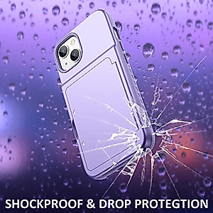 WeLoveCase for iPhone 13 / iPhone 14 Wallet Case with Credit Card Holder & Hidden Mirror, Two Layer Shockproof Heavy Duty Protection Cover Protective Case for iPhone 13/14 6.1 Inch - Light Purple