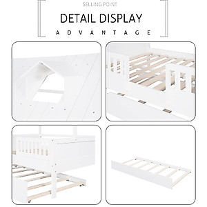 Harper & Bright Designs Full Size House Bed with Trundle, Full Size Bed Frame for Kids,Wooden Cabin Full Playhouse Bed for Girls, Boys,No Box Spring Needed,White