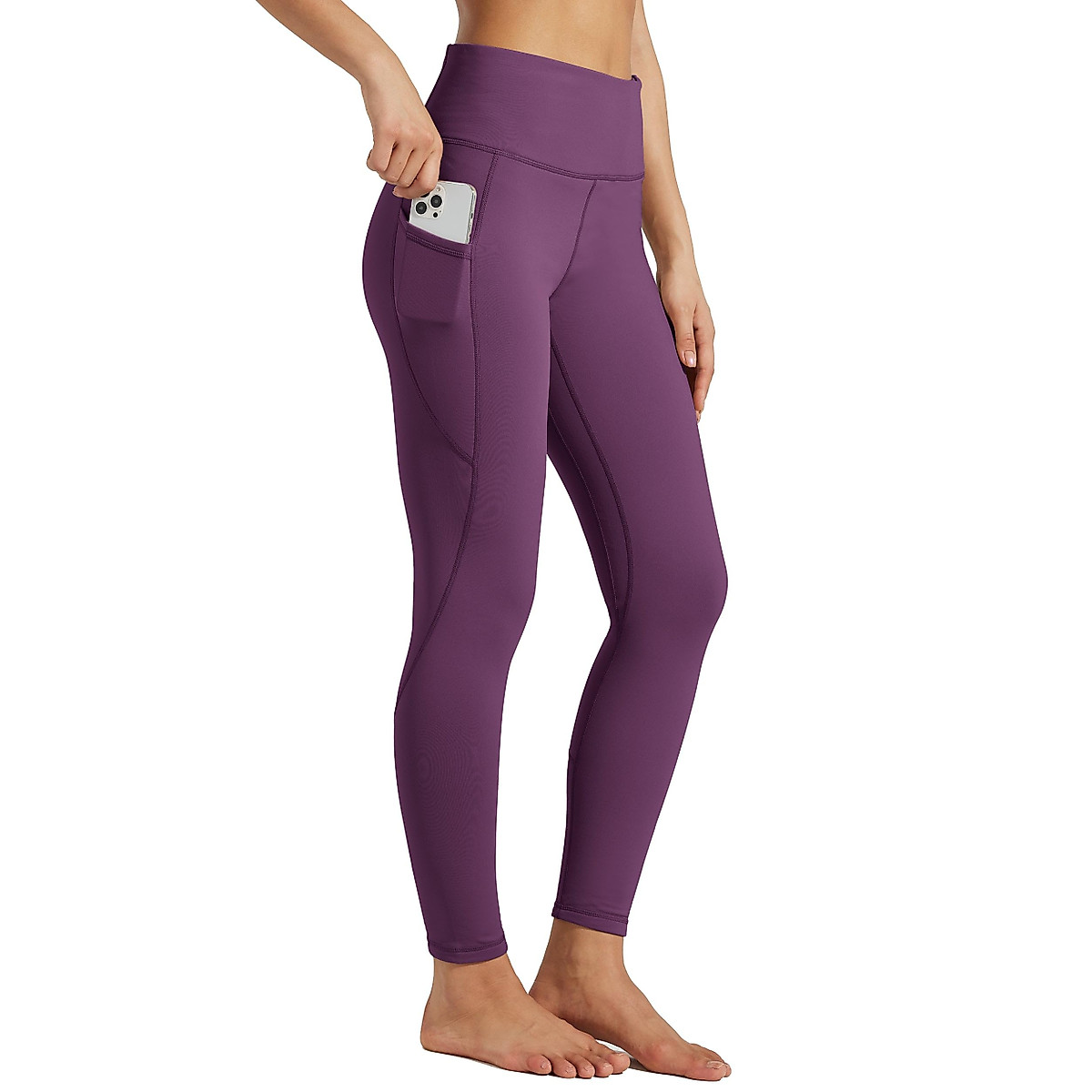 Willit Women's Fleece Lined Leggings High Waisted Winter Thermal Yoga Running Pants with Pockets Purple M