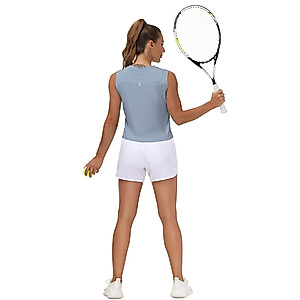 Ice Silk Workout Tops for Women Quick Dry Muscle Gym Running Shirts Sleeveless Flowy Yoga Tank Tops (Blue, Medium)