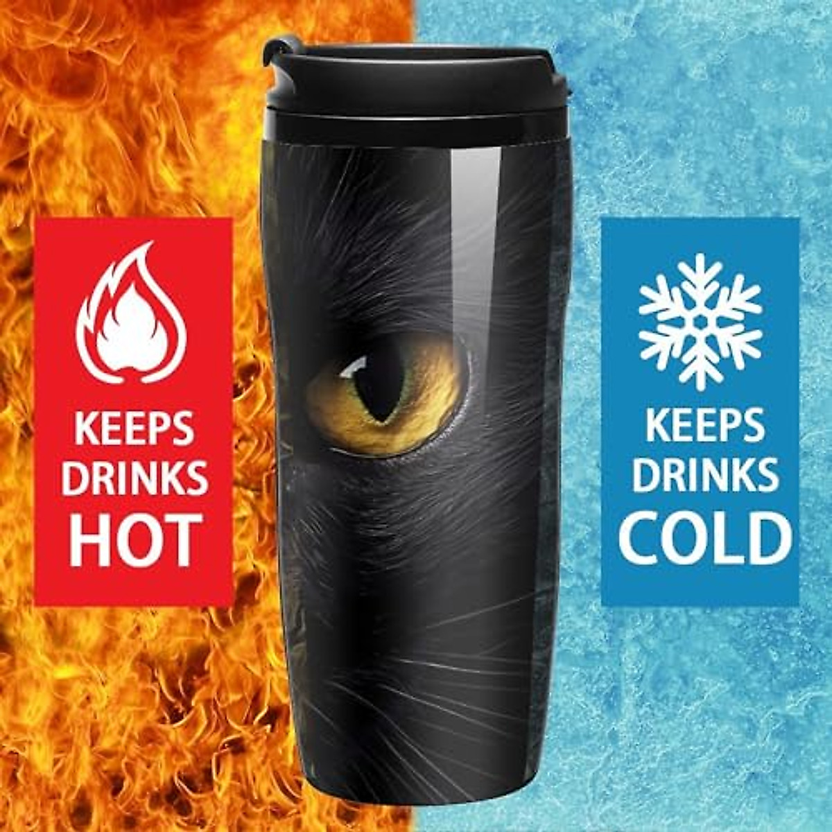 Black Cat Yellow Eyes Travel Coffee Mug Reusable Coffee Cup Tumbler with Lid for Outdoor 350ml