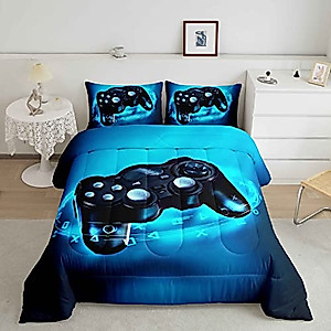 Feelyou Gaming Comforter Set Twin Size for Boys Kids Game Room Decor Video Game Gamer Comforter Teens Bedroom Gamepad Bedding Set All Season 1 Comforter with 1 Pillow Case, Lightweight Warm Soft