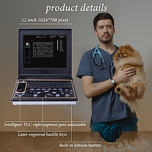 Veterinary B-Ultrasound Machine, Portable Laptop Scanner with 3.5 MHz Micro Convex ​Probe, with 5 Kinds of Pseudo Color and 12-Inch TFT Color Screen, for Cat Dog,Goat,Cow and Pig Pregnancy Tests