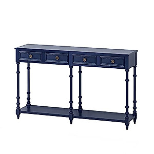 INMOZATA Farmhouse Entryway Table, Narrow Console Table with 2 Drawers, 59" Sofa Table with Storage Shelf, Console Tables for Entryway, Living Room, Hallway, Foyer,Blue