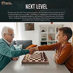Chess Armory Wooden Chess Set with Free Online Chess Course - 15 Inch Portable Travel Chess Board Game for Adults and Kids - Home Use and Educational Chess School and Chess Club Tournaments