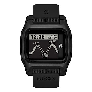 NIXON High Tide A1308 - All Black - Digital Watch for Men and Women - Water Resistant Surfing, Diving, Fishing Watch - Men’s Water Sport Watches - Customizable 44 mm Face, 23mm PU Band