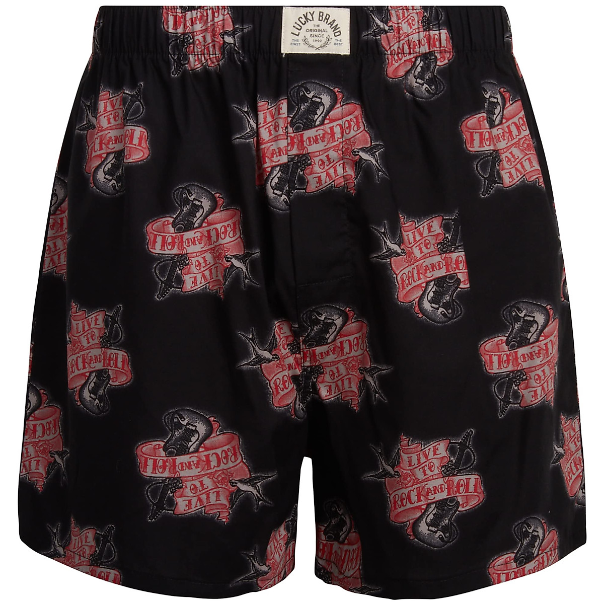 Lucky Brand Men's Boxer Shorts - 3 Pack Classic Cotton Woven Boxers for Men With Functional Fly, Relaxed Fit, Size Small, Plaid/Black Print/Red