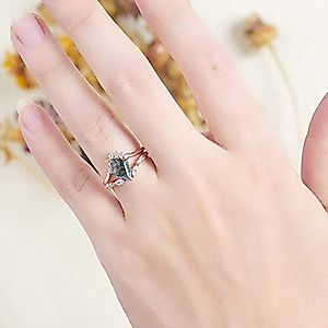 Natural Moss Agate Gemstone Genuine 925 Sterling Silver Ring for Women Kite Cut Women's Ring Set for Engagement Silver 925 Jewelry (Rose Gold Plated Silver, 5)