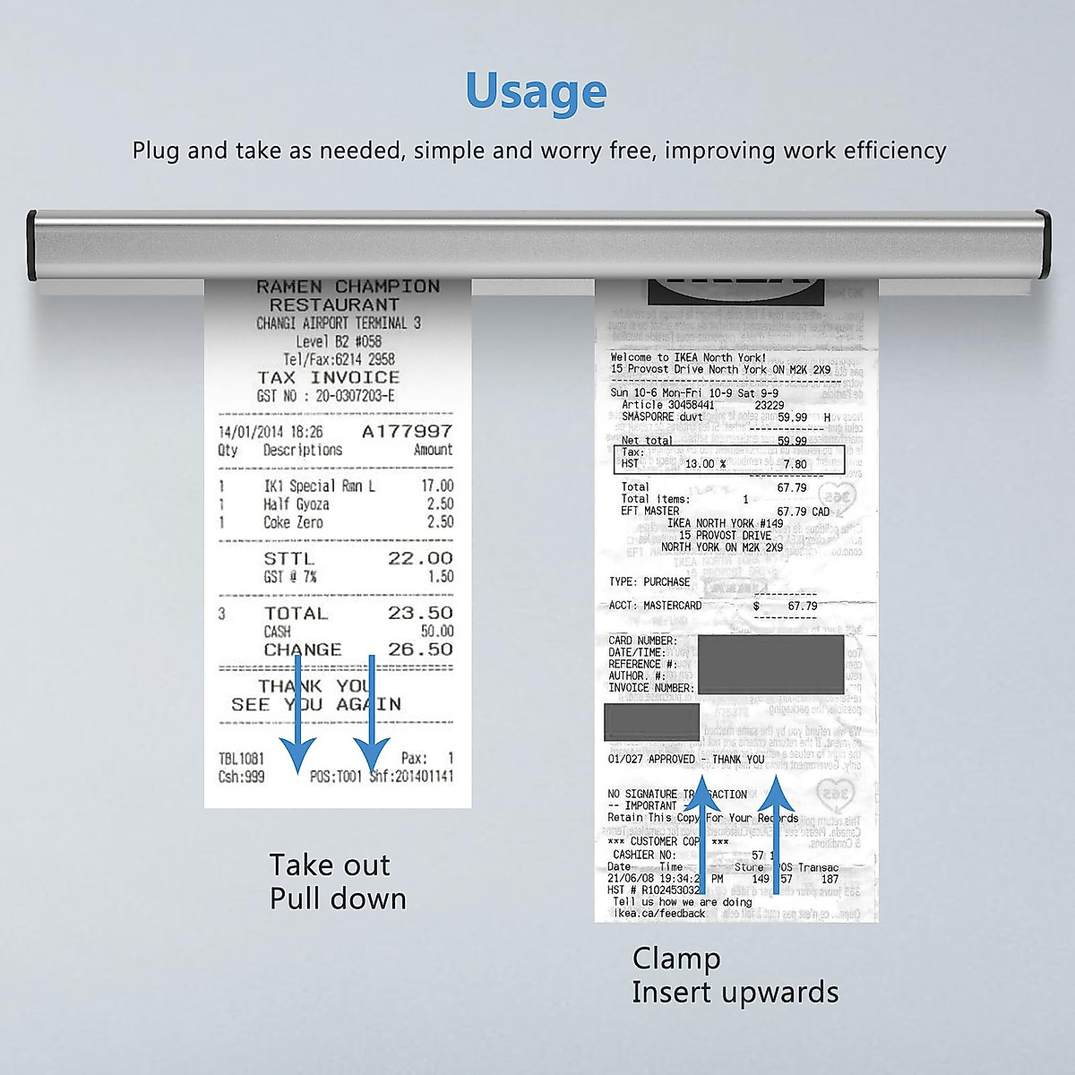 2PCS Restaurant Order Ticket Holder,12 Inch Aluminum Wall-Mounted Receipt Holder for Restaurant Silver Job Ticket Holder for Commercial Slide Check Rack for Kitchen Office Cafes Bar