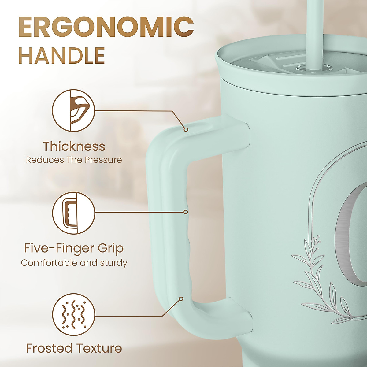 Personalized Monogrammed Tumbler with Handle 40oz, Letter C Tumblers Insulated Coffee Travel Cup, Custom Initial Gift for Women Girls Friends, Monogram Gift for Christmas Birthday Mothers Day