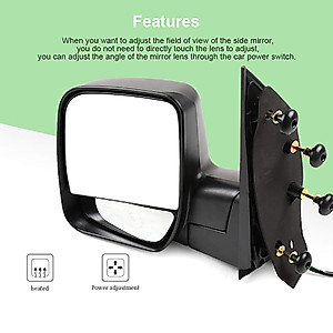 SCITOO Left Mirror fit 2003-2013 for Ford E-150 E-250 2004-2013 for Ford E-350 E-450 Super Duty Econoline Van with Power Adjustment Manual Folding Non-Heated Driver Side Mirror