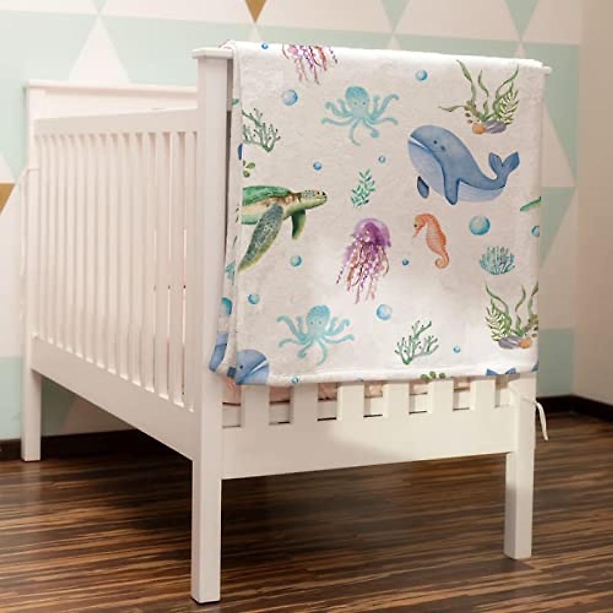 Sea Animals Flannel Baby Toddler Blanket Gift for Girls and Boys Marine Turtle Whale Jellyfish Sea Horse Weeds Sealife Receiving Blanket Newborn Nursery Bed Blanket Swaddle Crib Blanket 30x40