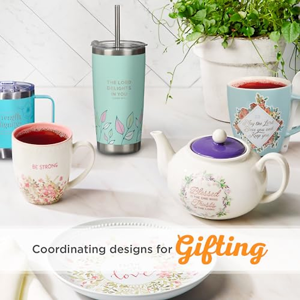 Christian Art Gifts Reusable Stainless Steel Tumbler Travel Mug w/Straw for Mothers: First My Mom Forever My Friend w/Scripture, Vacuum Insulated, Pop-up Lid, Hot/Cold, Cute Mint Green Floral, 18 oz.