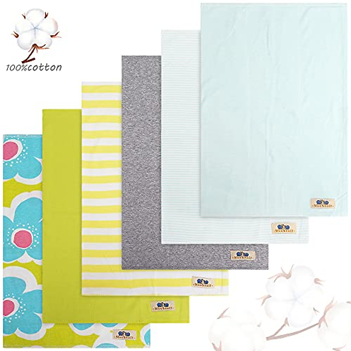 BlueSnail 6 Pack Large Baby Burp Cloths, Ultral Absorbent and Soft Double Layered Burping Cloths (Green+Gray Set)