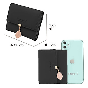 CALIYO Wallets for Women, Leaf Card Holder Trifold Small Wallets for Women , Silm Wallets Zipper Coins Pocket with ID Window,Black