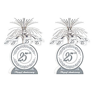 Beistle S50513AZ2 25th Anniversary Centerpieces 2 Piece, 13", Silver/White