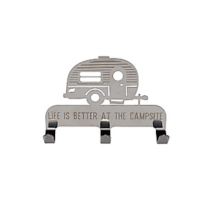 Camco Life is Better at The Campsite Stick-On 3-Hook Key/Leash Hanger | Ideal for Small Spaces | Made of Durable Stainless Steel | (53368)