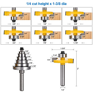 Rabbet Router Bit - Router Bit Set with 6 Bearings Set ( 1/2", 7/16", 3/8", 5/16", 1/4", 1/8" Bearings) Carbide Tipped Rabbeting Router Bits 1/4 Shank
