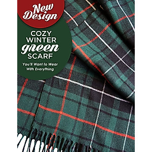CALVIN & OLIVIA Cashmere Feel Scarf Soft Winter Soft Tartan Plaid Fashion Scottish Check Multi-Color Gift for Men Women Christmas Green Plaid