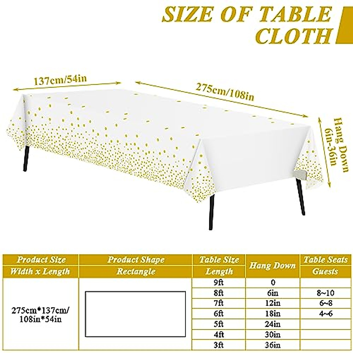 4 Pack Plastic Table Cloth Cover for Parties Disposable, White and Gold Tablecloth for 8 Foot Rectangle Tables, Birthday Wedding Graduation Mather Valentine's Day Easter Party Supplies Decorations