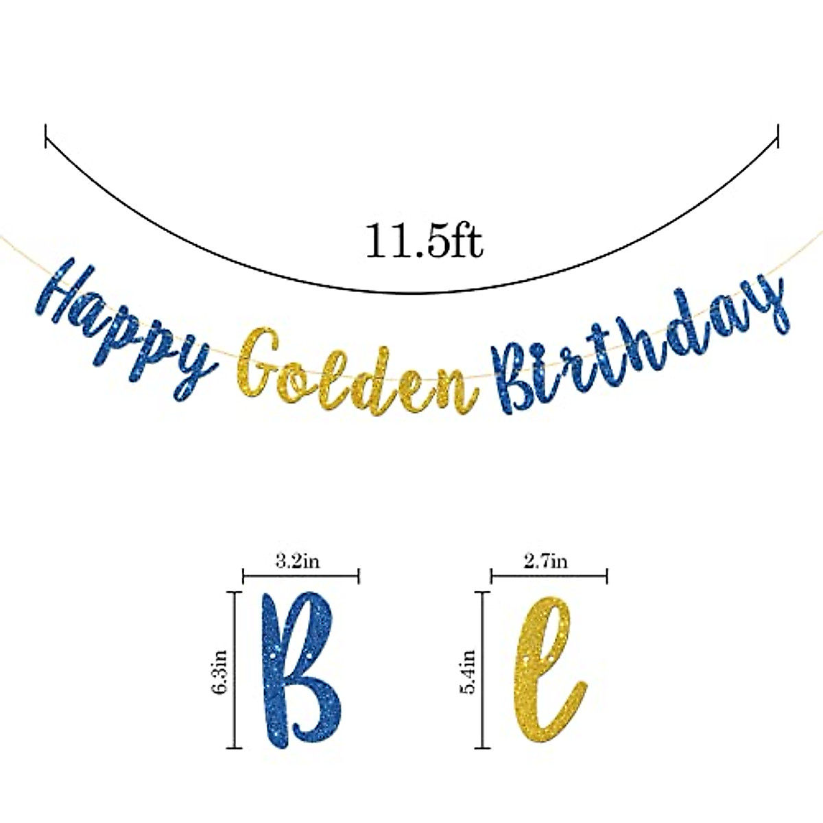 Talorine Happy Golden Birthday Banner, Happy Birthday Party Decor, 21st, 25th, 30th, 40th 50th 60th Birthday Party Decorations (Blue & Gold Glitter)
