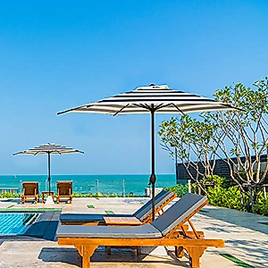 Abba Patio 9' Patio Umbrella Market Umbrella Outdoor Table Umbrella with Push Button Tilt & Crank for Patio, Black and Cream Stripe