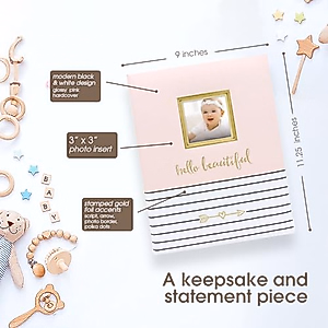 Pearhead Hello Baby First 5 Years Memory Book, Baby Girl Keepsake for New and Expectant Parents, Pregnancy And Milestone Journal, Pink
