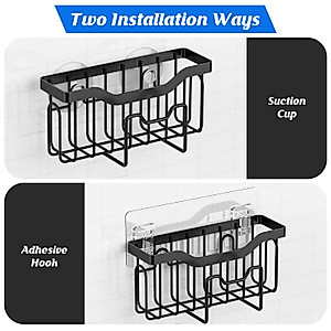 Utobao Sponge Holder for Kitchen Sink, Kitchen Sink Caddy Organizer for Dish Soap Scrub Brush Sink Stopper, in Sink Basket SUS304 Stainless Steel, No Drilling with Adhesive 2 Hanging Way-Black