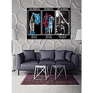 Yasswete Soccer Superstar Lionel Messi Poster Be Strong Be Brave Be Humble Poster Legendary Motivational Wall Art Posters for Livingroom Gym Football Fans Gift 12X18inch Unframed