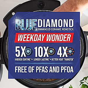 Blue Diamond Ceramic Nonstick, 16-in-1 6QT Electric Pressure Cooker, Slow Cooker, Rice Cooker, Yogurt Maker, Saute, Steamer and More, Programable, Dishwasher Safe Pot, PFAS-Free, Blue