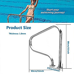 BTZHY Swimming Pool Handrails, 304 Stainless Steel Safety Handle, Pool Stair Rail Humanized Ladder Step Handrail for Garden Backyard Pools (1PCS)