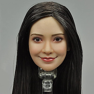 1/6 Scale Female Head Sculpt,Beauty Asian Girl Planted Hair Head Carved for 12inch Action Figure Body Doll (Black Straight Hair)