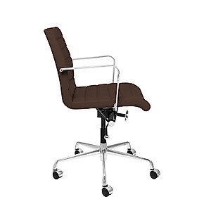 Laura Davidson Furniture SOHO II Ribbed Office Chair - Mid Back Desk Chair, Ergonomically Designed with Arm Rest & Swivel, Made of Faux Leather, Dark Brown, Computer Chair