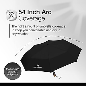 Weatherproof Deluxe Automatic Rain Umbrella, Compact, Lightweight, and Wind Resistant Folding Umbrella for Travel, Full 54 Inch Arc, Black