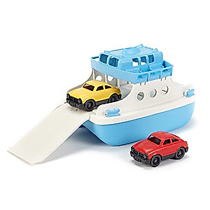 Green Toys Ferry Boat with Mini Cars Bathtub Toy, Blue/White, Standard