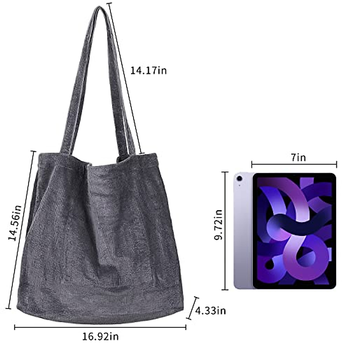 WITERY Corduroy Tote Bag for Women Girl - Large Shoulder Handbags with Pocket, Hobo Bag for Shopping Travel School Work