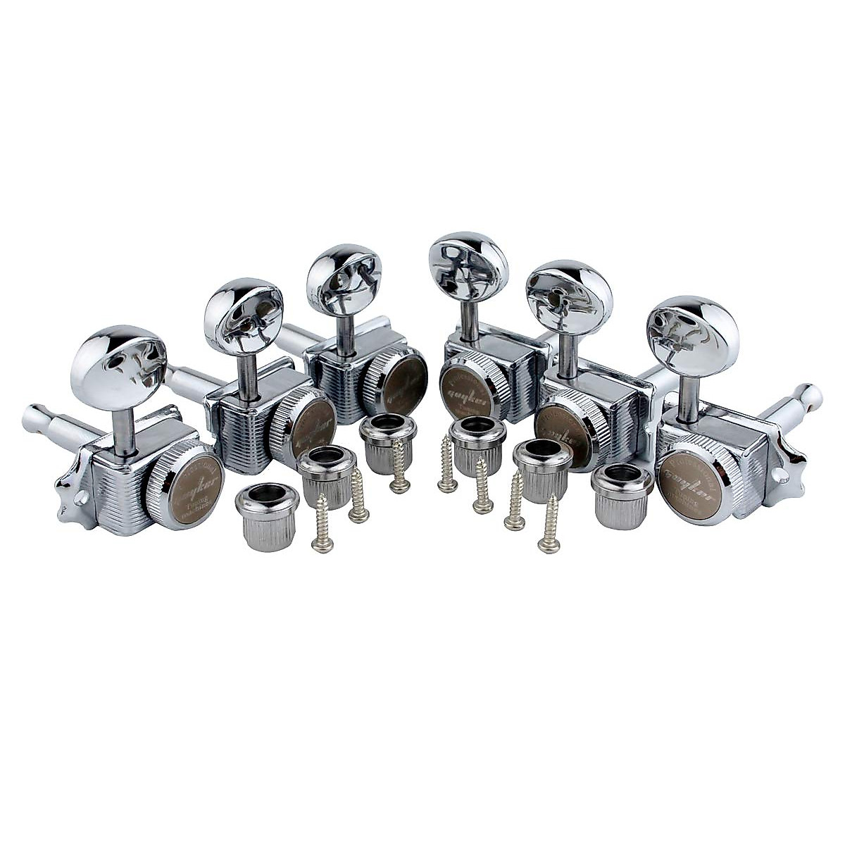 Guyker 6 Inline Vintage Guitar Lock String Tuners – Locking Tuning Key Pegs Machine Heads Replacement for ST TL Style Electric, Folk or Acoustic Guitars – Chrome