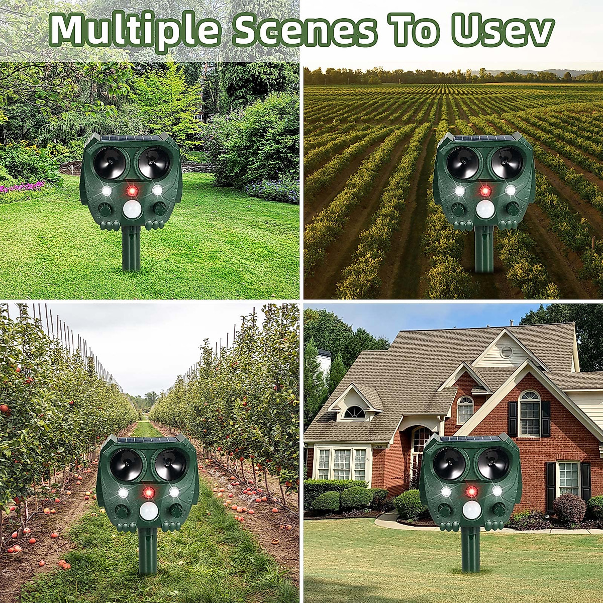 2 Pack Upgraded Ultrasonic Animal Repeller Outdoor Cat Repellent Deer Repellent Devices Solar Animal Repeller with Motion Sensor Deterrent Light to Scare Cat Raccoon Rabbit Squirrel Skunk Out of Yard