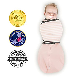 Amazing Baby 6-way Omni Swaddle Sack with Wrap & Arms Up Sleeves & Mitten Cuffs, Easy Swaddle Transition, Better Sleep for Newborn Baby Girls, Pink Stripes, Small 0-3 Months
