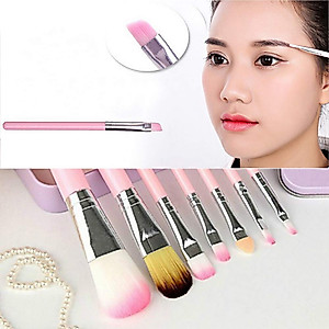Pimoys Children Makeup Brushes, 7Pcs Makeup Brush Set Foundation Eyebrow Eyeliner Brush Cosmetic Concealer Brushes for Kids Girls, Women trave - Pink with case