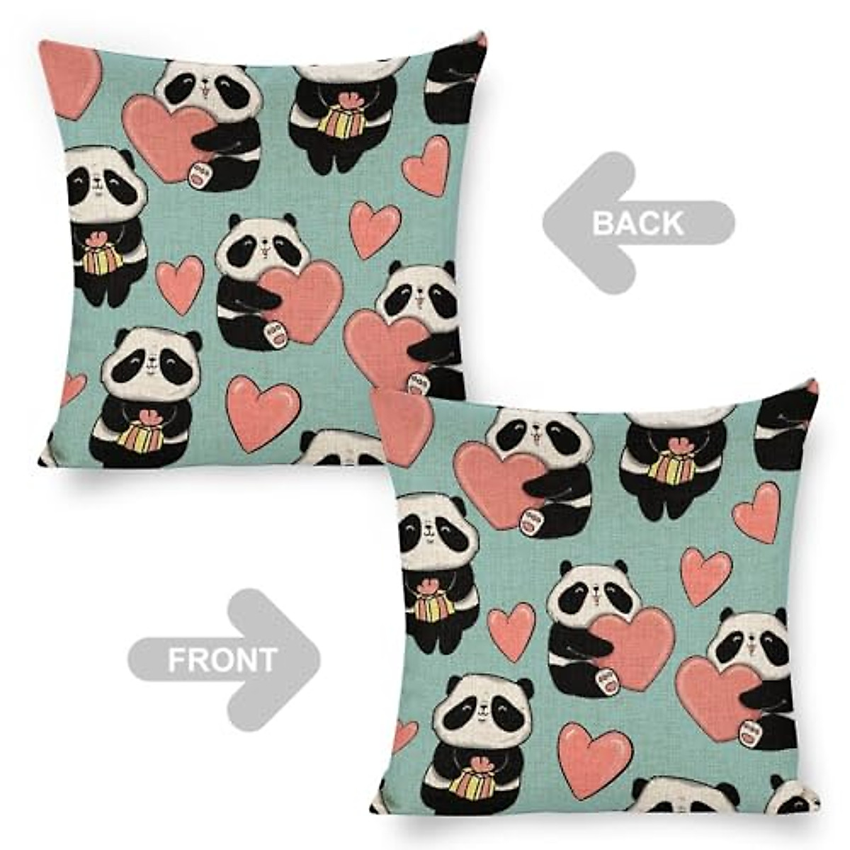 Cute Panda Heart Throw Pillow Covers 18×18 Pillowcases Set of 2 Happy Valentine's Day Linen Decorative Square Pillow Case Cushion Covers Standard Size for Sofa Couch Outdoor Bed Pillow Protectors