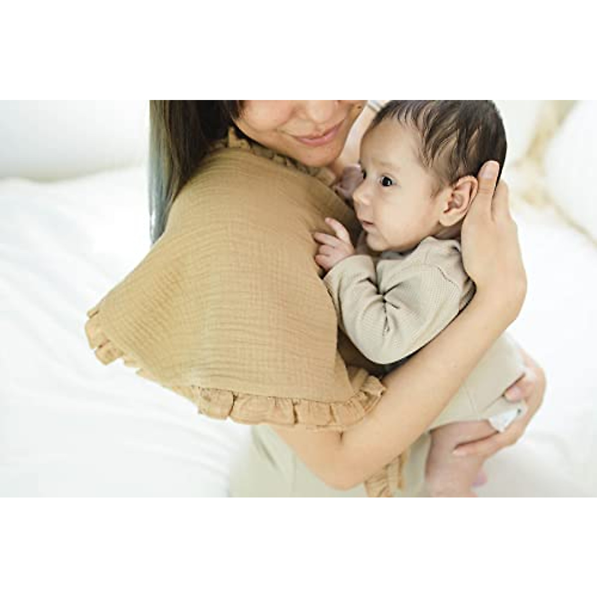 Leyl&Ari Baby Girl Newborn Essentials | Baby Girl Gift | Ruffle Muslin Burp Rags (Dusty Rose & Sand Set)