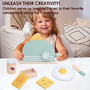Wooden Play Pop Up Toaster Set Toys, Wooden Play Food and Kids Play Kitchen Accessories, Toys Gift for Toddlers Girls & Boys